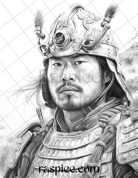 42 Japanese Samurai Grayscale Coloring Pages For Adults Printable Pdf
