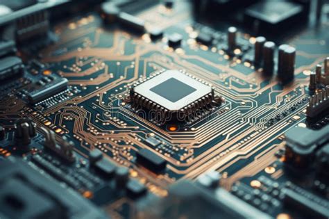 A Close Up Shot Of Motherboard Components Printed On A Green Circuit Board With Intricate