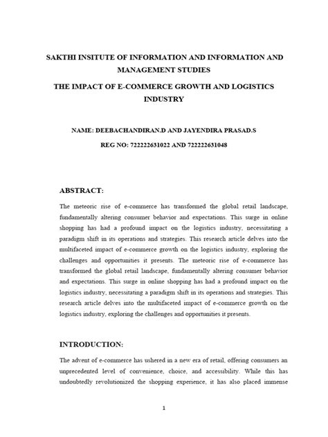 Impact Of E Commerce Growth On Logistics Pdf Logistics E Commerce