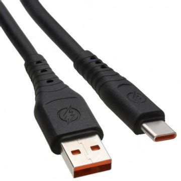 Silicone USB A To USB C Plug Phone Fast Charger Data Cable 22AWG Lead 1m Black