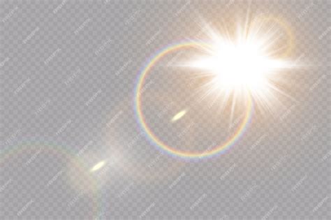 광선 효과 투명 배경에 반짝 항성 태양 프리미엄 벡터