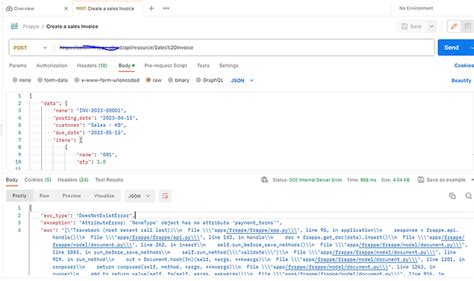 Error While Creating A Sales Invoice Using Postman Frappe Forum