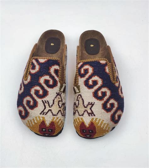 43 Eu 10 Us 9 Uk Handwoven Vintage Turkish Kilim Clogs Mens Sumak