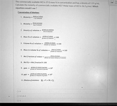 SOLVED The Commercially Available HCI Is Mass In Concentration And Has Density Of