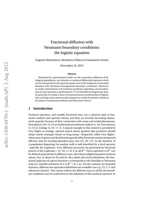 Pdf Fractional Diffusion With Neumann Boundary Conditions The Logistic Equation