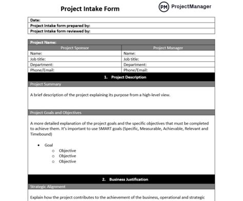Project Intake Form Template For Word Free Download
