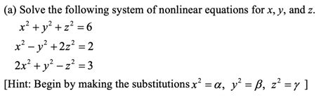 solved a solve the following system of nonlinear equations