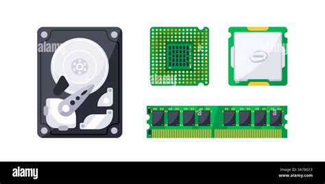 Essential Computer Hardware Components Laying On A White Background Including Cpu Gpu Ram And