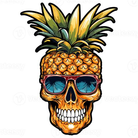 Juicy Fruit Skull Skeleton Head Pineapple Peel Illustration Summer