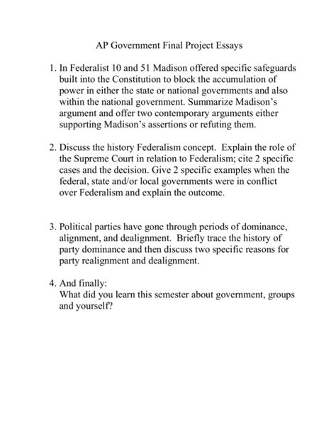 Ap Government Final Project Essay Questions
