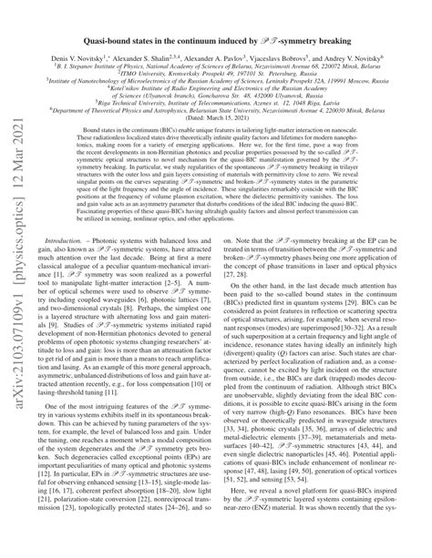 Pdf Quasi Bound States In The Continuum Induced By Pt Symmetry Breaking
