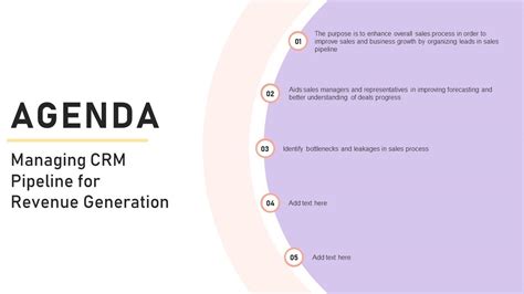 Agenda Managing Crm Pipeline For Revenue Generation Managing Crm