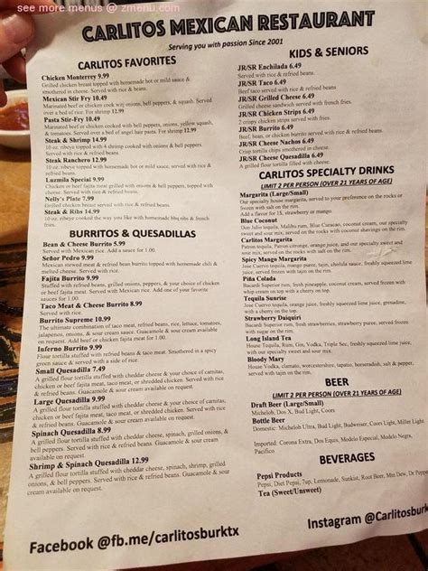 Online Menu Of Carlitos Mexican Restaurant Restaurant Burkburnett