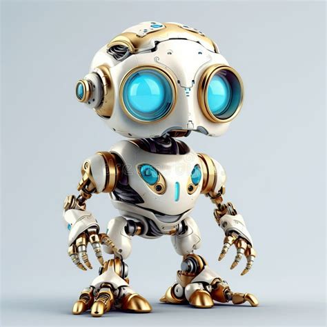 Cute Alien Robot Robotic Android Isolated Over Gray Background