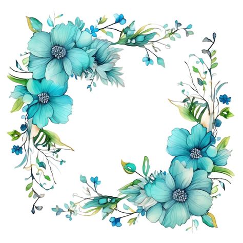 Premium Photo Frame With Turquoise Flowers And Leaves For