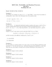 EECS F PS EECS Probability And Random Processes Fall Problem Set Issued