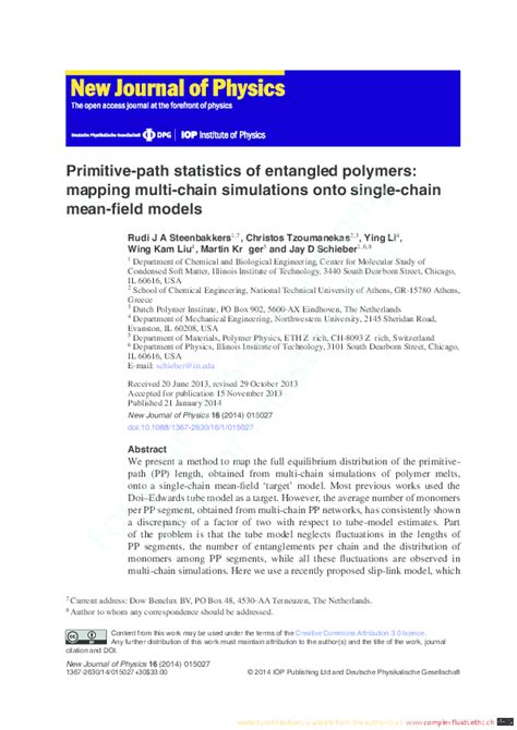 Pdf Primitive Path Statistics Of Entangled Polymers Mapping Multi Chain Simulations Onto