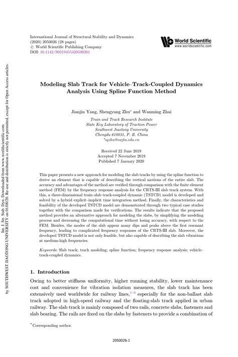Pdf Modeling Slab Track For Vehicle Track Coupled Dynamics Analysis Using Spline Function Method