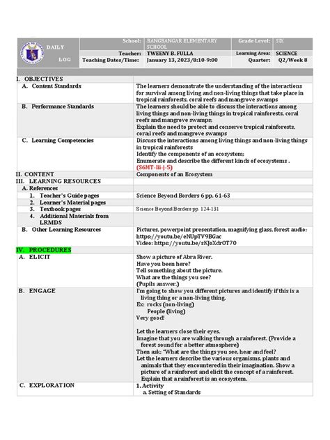 Lesson Plan In Science 6 Components Of Ecosystem Pdf Ecosystem