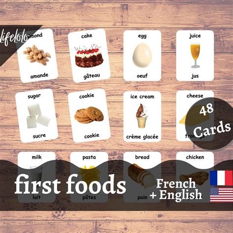 First Foods French 48 French Flash Cards English Bilingual Cards