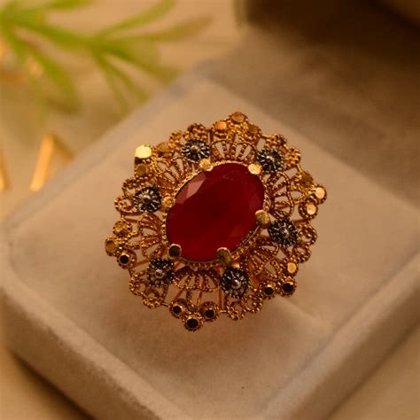 Sparkling Design 24k Rp 35 Gram Gold Plated Crystal Stone Ring For
