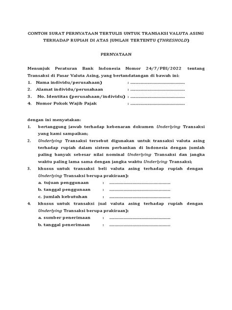 Lampiran Vii Surat Pernyataan Transaksi Diatas Treshold Pbi 24 7 2022 Pdf