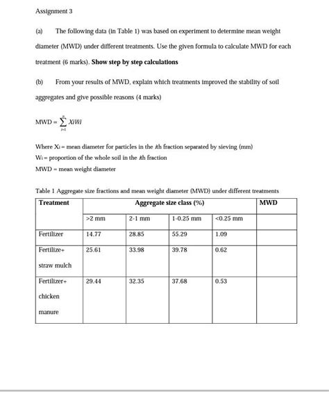 Solved Assignment 3 A The Following Data In Table 1 Was