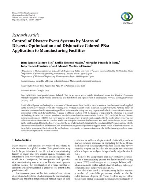Pdf Control Of Discrete Event Systems By Means Of Discrete Optimization And Disjunctive
