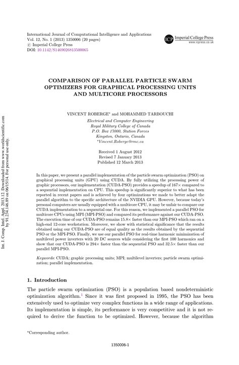 Pdf Comparison Of Parallel Particle Swarm Optimizers For Graphical Processing Units And