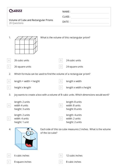 Volume Of Rectangular Prisms Worksheets