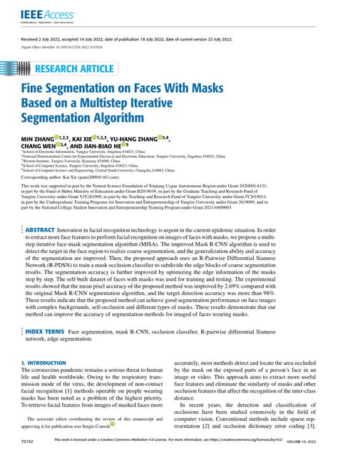 Pdf Fine Segmentation On Faces With Masks Based On A Multistep