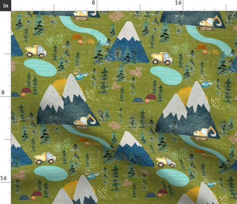 Construction Camp Grass Green Fabric Spoonflower