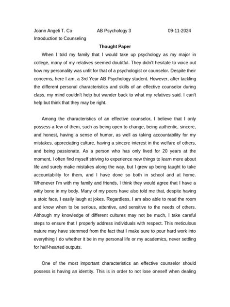 Thought Paper Pdf Nonverbal Communication Liberal Arts Education