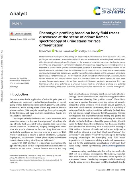 Pdf Phenotypic Profiling Based On Body Fluid Traces Discovered At The Scene Of Crime Raman