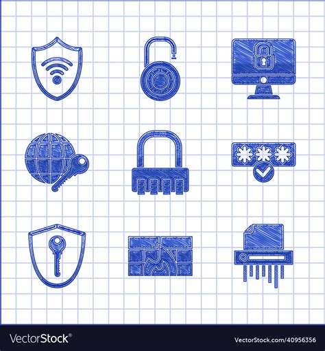 Set Safe Combination Lock Paper Shredder Vector Image