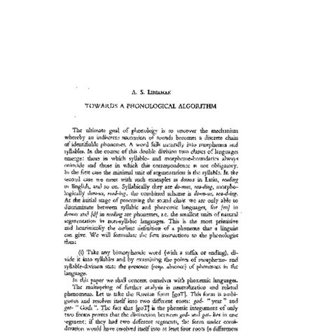 Towards A Phonological Algorithm Acl Anthology