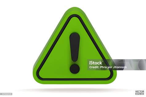 3d 흰색 배경에 격리된 현실적인 녹색 삼각형 경고 표시 느낌표 기호가 있는 위험 경고 주의 기호 위험 경고 위험주의