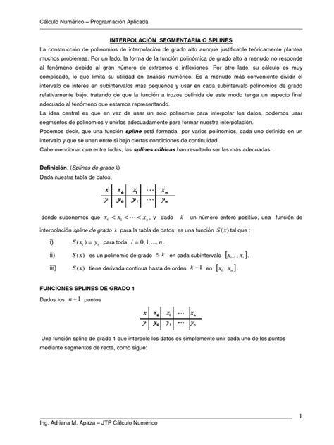 Interpolacionconsplines Pdf Spline Matemáticas Algoritmos