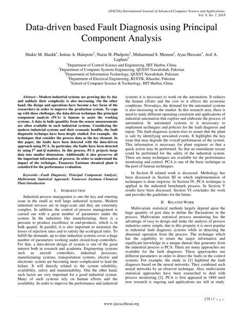 Pdf Data Driven Based Fault Diagnosis Using Principal Component Analysis