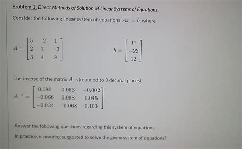 Solved Problem Direct Methods Of Solution Of Linear Chegg