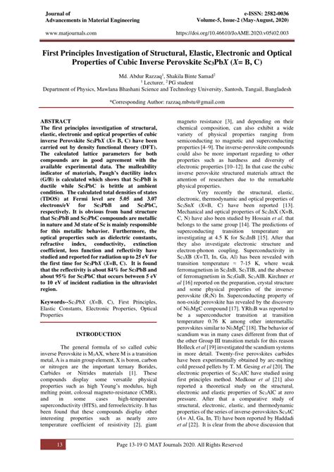 Pdf First Principles Investigation Of Structural Elastic Electronic