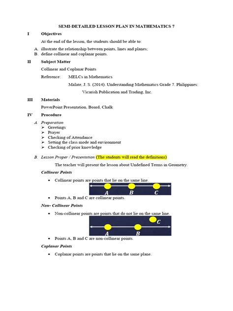 M7 Q3l6 Collinear And Coplanar Points Pdf Line Geometry Geometry