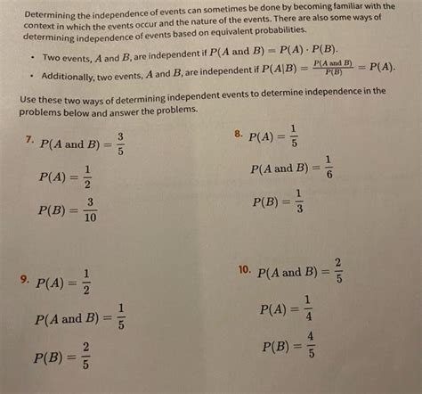 Solved Two Events A And B Are Independent If P A And B Chegg Com