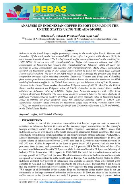 Pdf Analysis Of Indonesian Coffee Export Demand In The United States Using The Aids Model