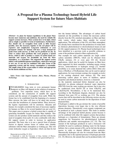 Pdf A Proposal For A Plasma Technology Based Hybrid Life Support