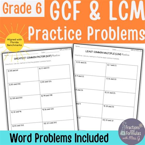 Gcf And Lcm 6th Grade Practice Word Problems Worksheets No Prep