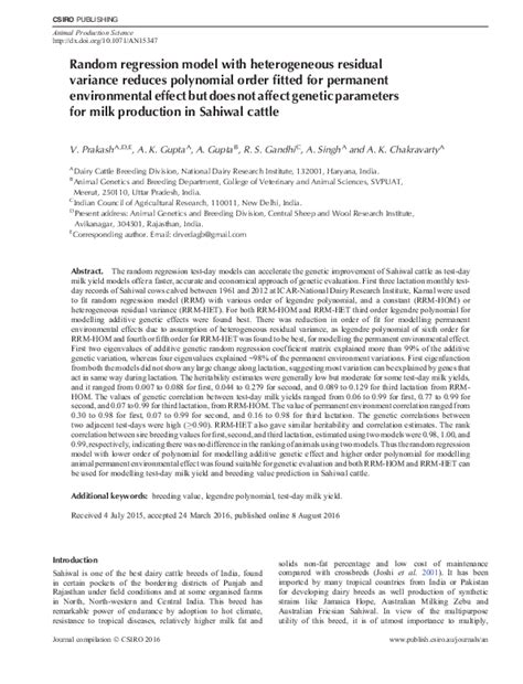 Pdf Random Regression Model With Heterogeneous Residual Variance Reduces Polynomial Order