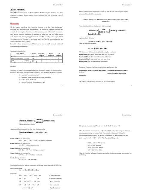 A Diet Problem Pdf Linear Programming Foods