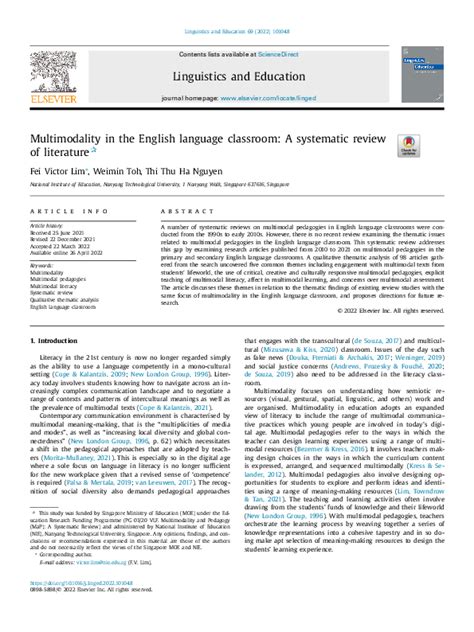 Pdf A Systematic Review Of Multimodality In The El Classroom