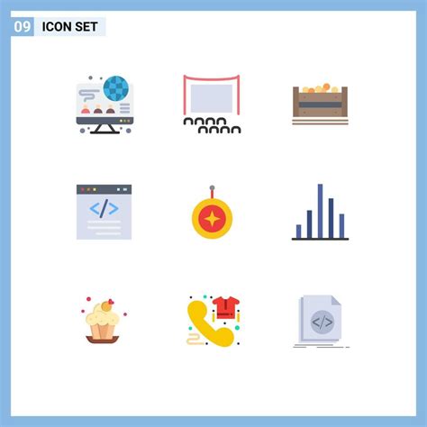 Modern Set Of 9 Flat Colors Pictograph Of Star Interface Food Html Code Editable Vector Design